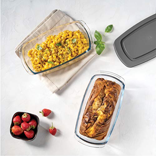 FineDine Glass Loaf Baking Pan with Lid - 2-Pack with BPA-free Airtight Lids - Perfect for Baking Bread, Meatloaf, and More, Gray