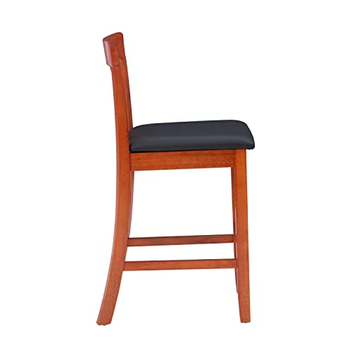 Linon Triena Red Cherry Wood Black Vinyl Padded Seat - 24 inch