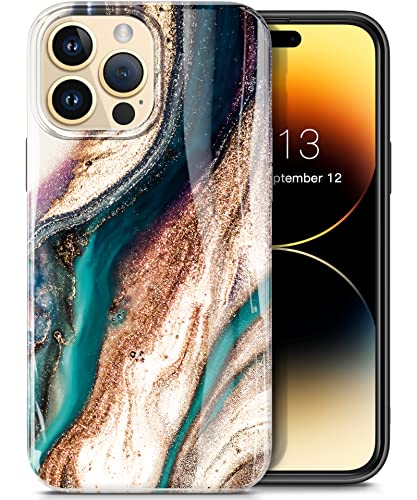 GVIEWIN Case Compatible with iPhone 14 Pro 6.1 Inch, [10FT Military-Grade Drop Tested] Marble Stylish Cases Shockproof Protective Slim Thin Soft TPU Phone Cover for Women 2022 (Drift Sand/Brown)
