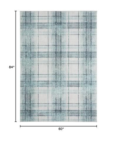 DECOMALL NELE Washable Area Rugs, Modern Lattice Non-Slip Carpet for Bedroom Living Room Sofa Dining Room, Blue 5’x7’