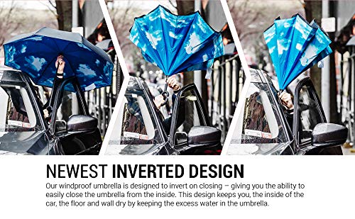 Sharpty Inverted Umbrella for Women - Windproof & Reverse - Easy to Open and Close - Upside Down & C-Shaped Handle - Rain & Wind Resistant - For Travel - Eiffel Tower