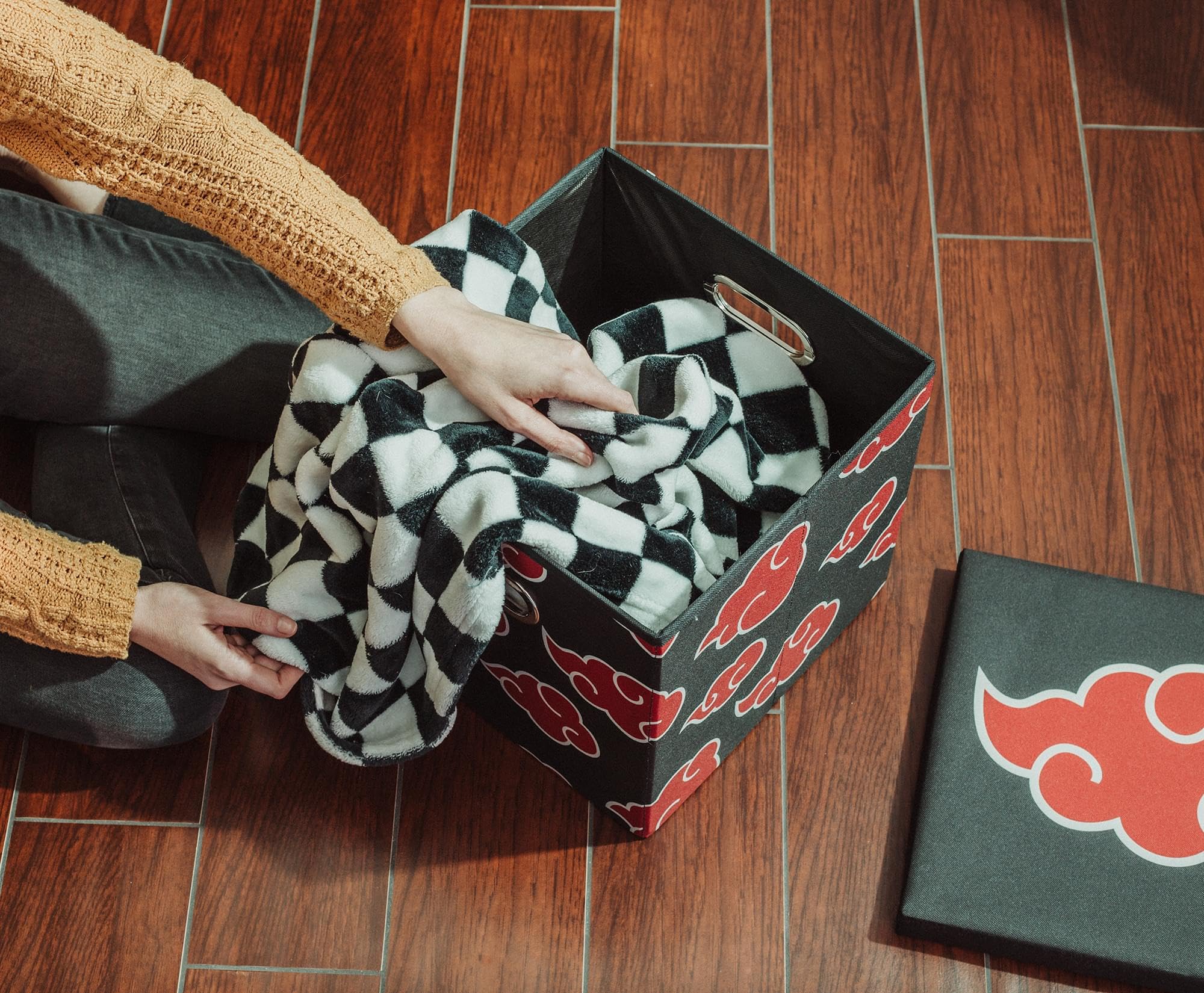 Naruto Shippuden Akatsuki 13-Inch Fabric Storage Bin With Handles and Lid | Cube Organizer For Cabinet, Closet