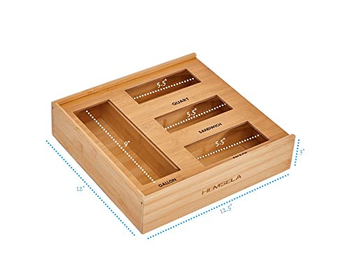 HEMSELA Ziplock Bag Organizer, kitchen drawer organizer with foil and plastic wrap, aluminum foil organizer, ziplock bag dispenser With Cutter, Compatible for Gallon, Quart, Sandwich & Snack (Wooden)