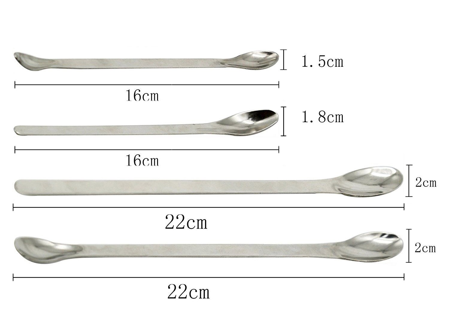 Stainless Steel Micro Scoop Reagent Lab Sampling Spoon Lab Spatulas Scoop Bar Spoon Medical Pharmacy Mini Micro Spoon Scoop 2Pcs for 22cm 2 Pcs for 16cm