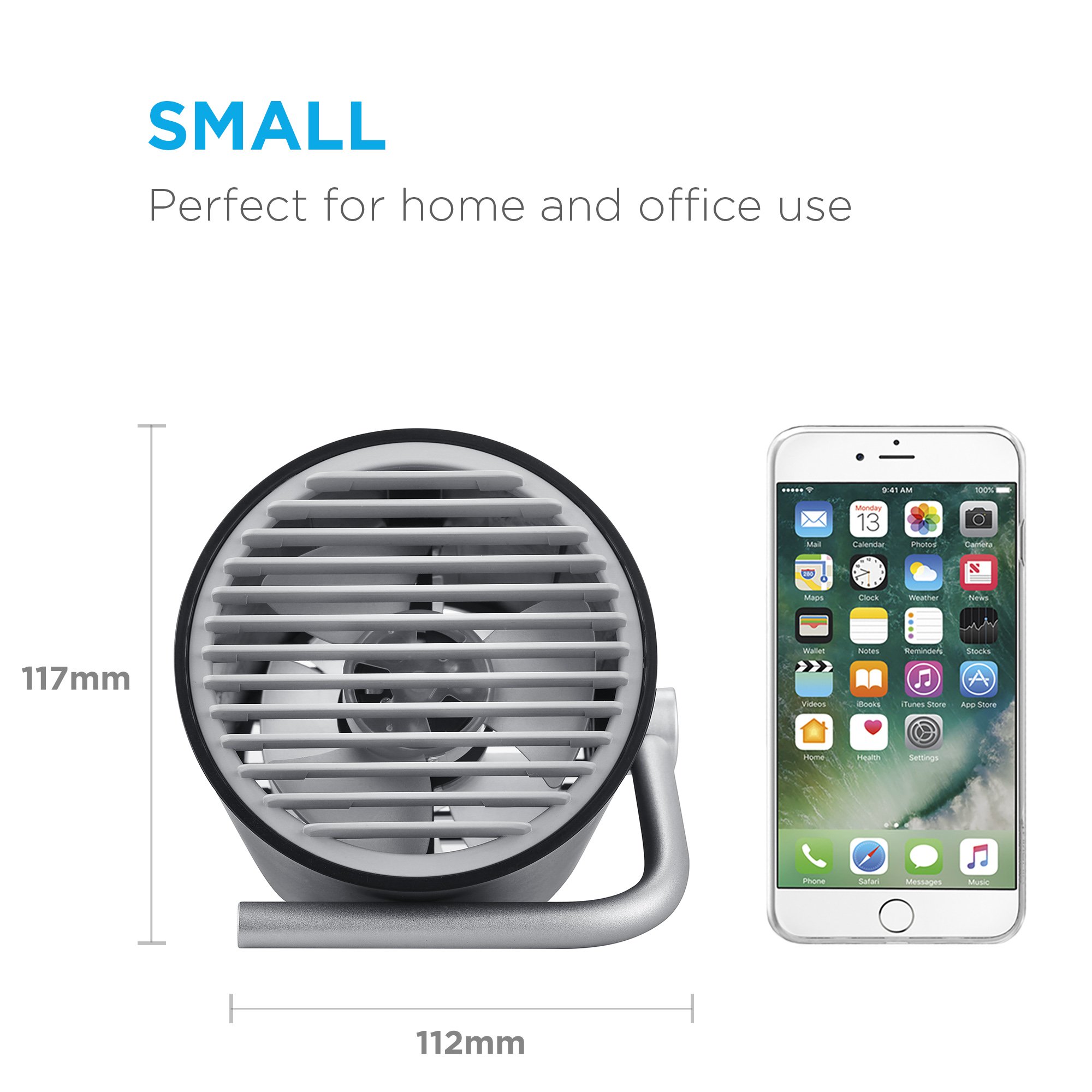 Fancii Small Personal Desk USB Fan, Portable Mini Table Fan with Twin Turbo Blades, Whisper Quiet Cyclone Air Technology - for Home, Office, Outdoor Travel (Black)