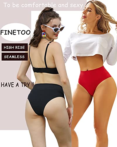 FINETOO High Waisted Underwear for Women Seamless Panties Bikini High Cut No Show Sexy Cheeky Panties 6 Pack