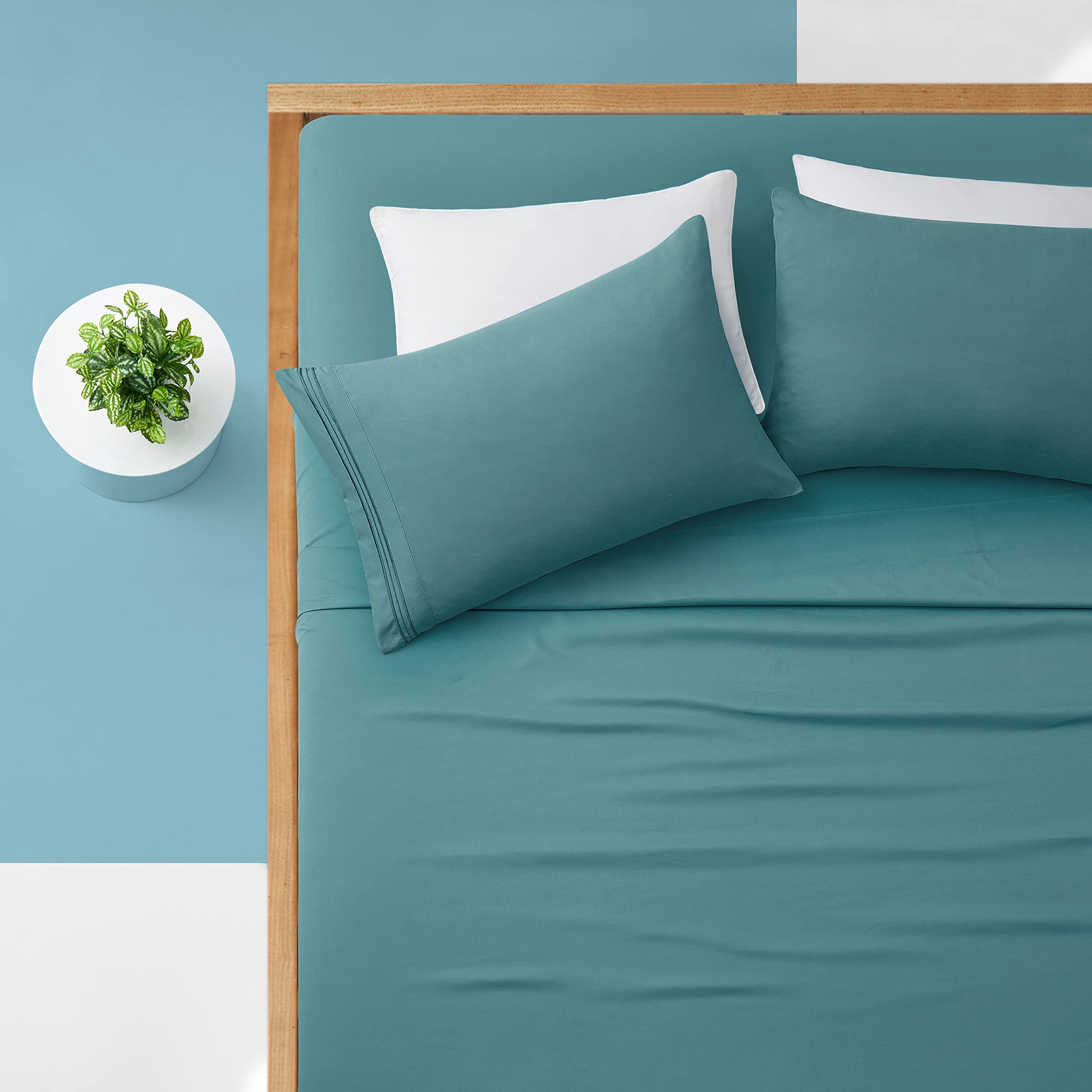 Manyshofu Extra Deep Pocket Full Size Sheets Set - Hotel Luxury 1800 Thread Count Sheets & Pillowcases - Kids Bedding Set up to 24" Mattress - Teal Bed Sheets 18-24 Inch Deep Pockets - 4 Piece