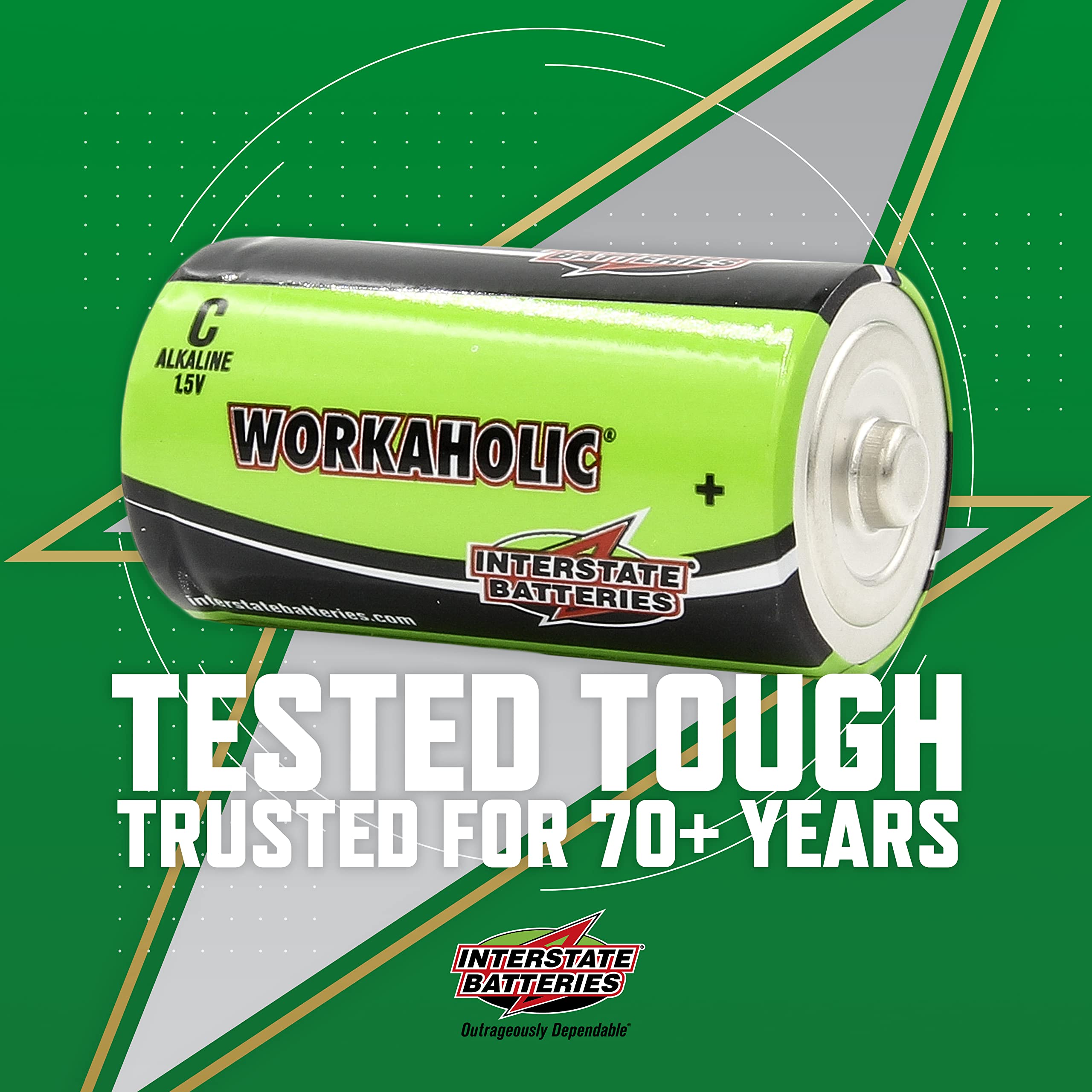 Interstate Batteries C Cell Alkaline Battery (12 Pack) All-Purpose 1.5V High Performance Batteries - Workaholic (DRY0080)