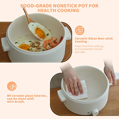 Olayks 3L Electric Pot for Cooking, Ceramic Glaze Non-Stick Shabu Shabu Pot Electric with Adjustable Power Control for Shabu Shabu, Noodles, Sauté, Soup, Steak, Stir Fry, Eggs