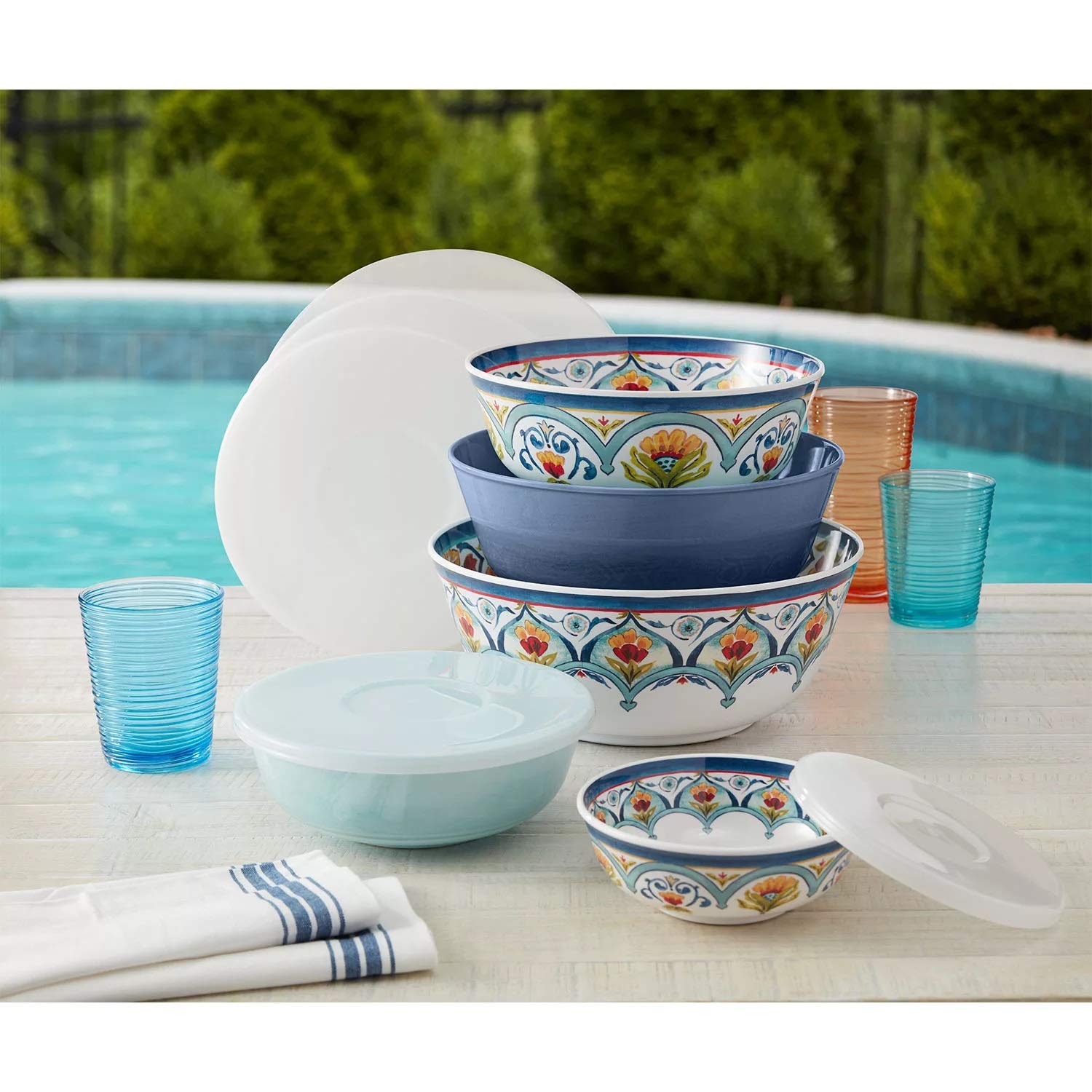 Birsppy ATAZUA ANGIEHAIE Member's Mark 5-Piece Melamine Mixing Bowl Set with Lids (Talavera)