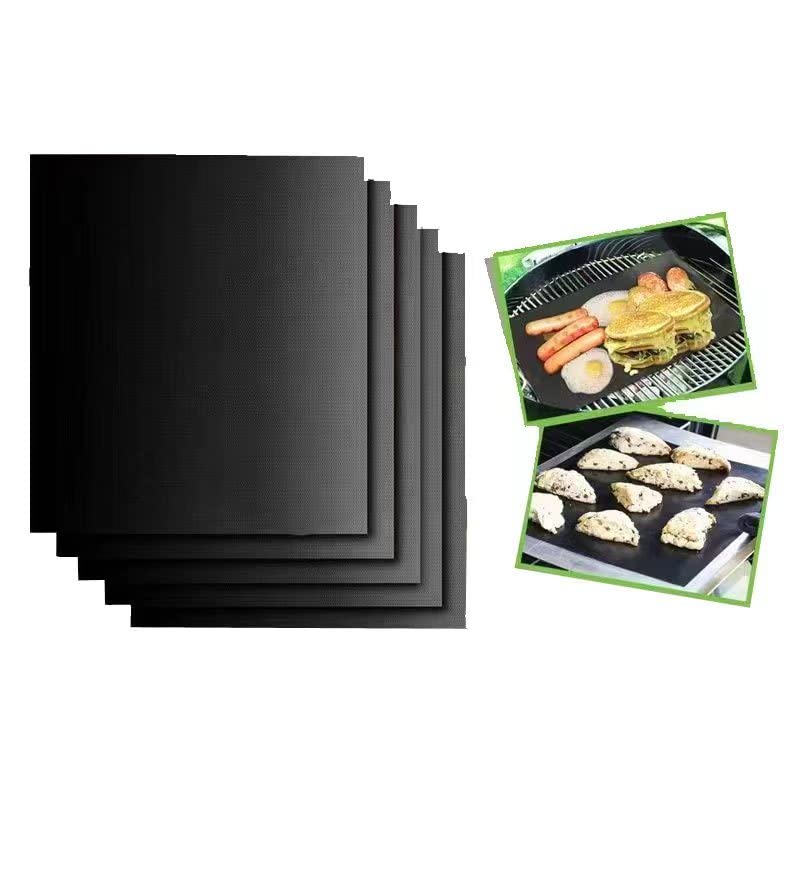 liboyixi Grill Mat Set of 5-Non-Stick BBQ Grill Mats, Reusable, and Easy to Clean - Works on Electric Grill Gas OutdoorCharcoal BBQ,Baking Mats - 15.75 x 13-Inch, Black