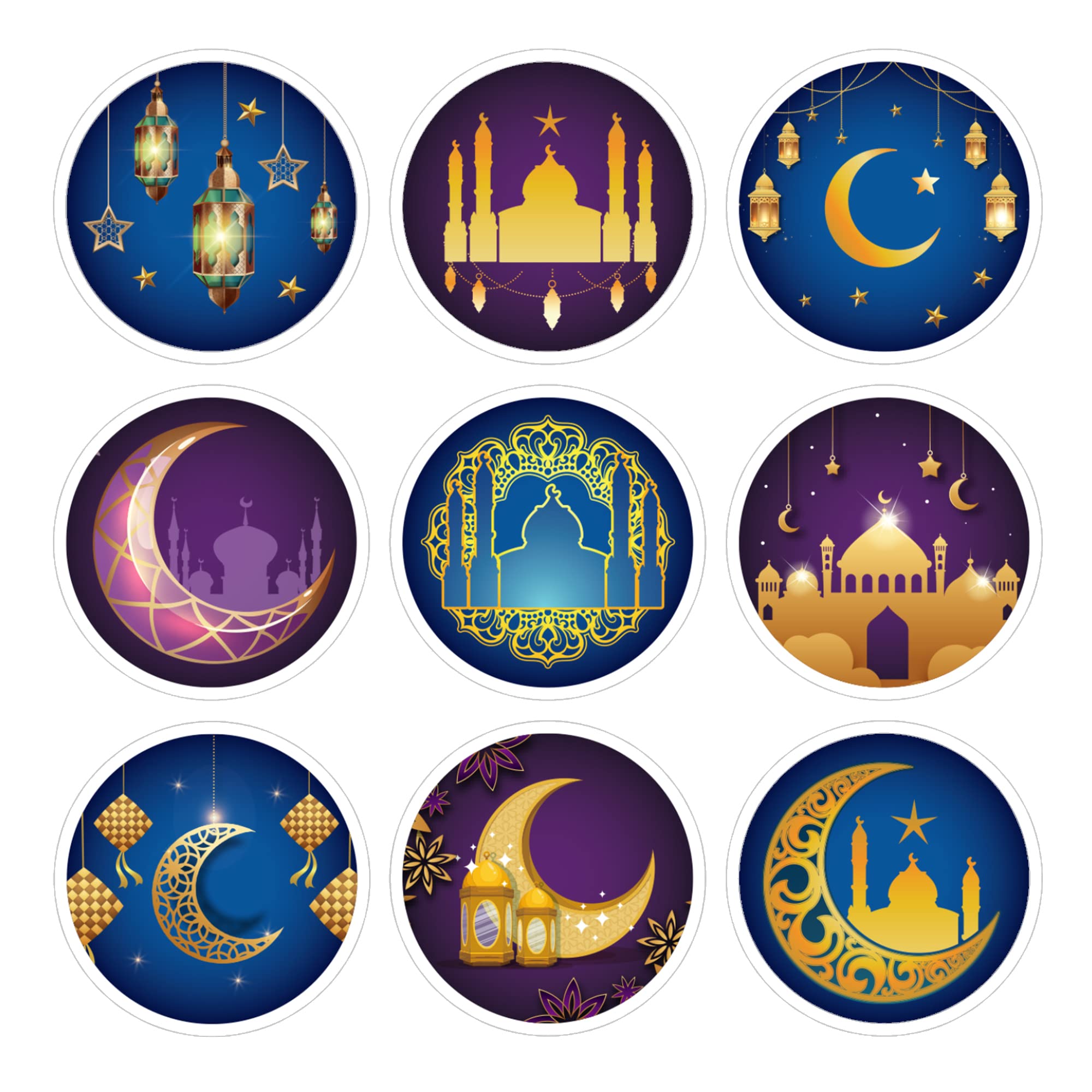 Blue Purple Ramadan Stickers 180 Pcs Ramadan Blue Purple Round Sticker Kit Blue Purple Ramadan Decoration Ramadan Party Supplies Favors