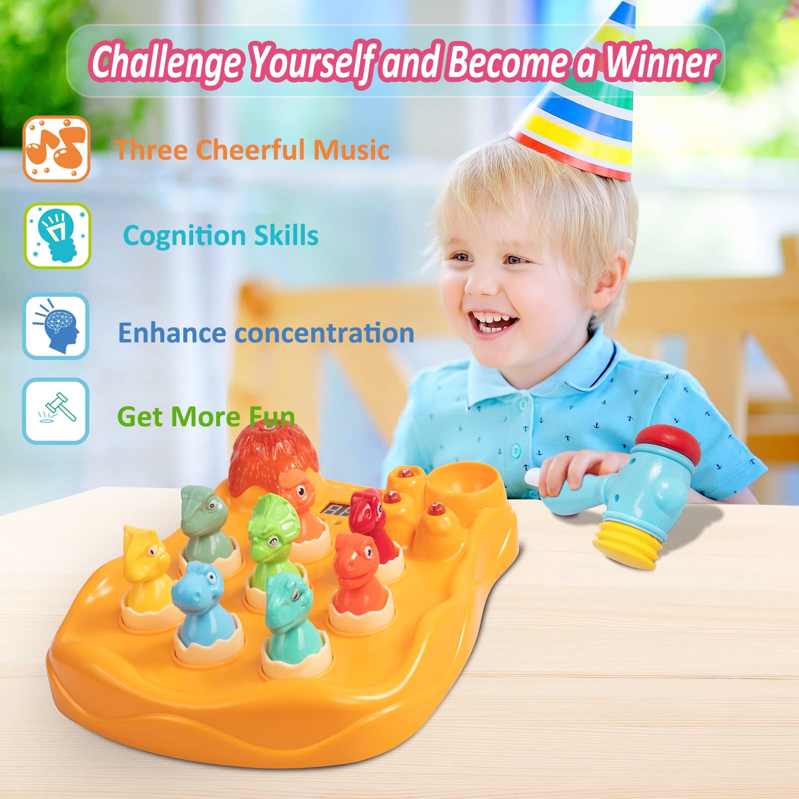 Interactive Whack A Dinosaur Game, Hammer Toy with Light-Up Musical & Hammer for Toddlers, Boys and Girls 3 4 5 6 7 8 Year Old, Pounding Toy, Learning, Early Developmental Toy as Best, Fun Gifts.