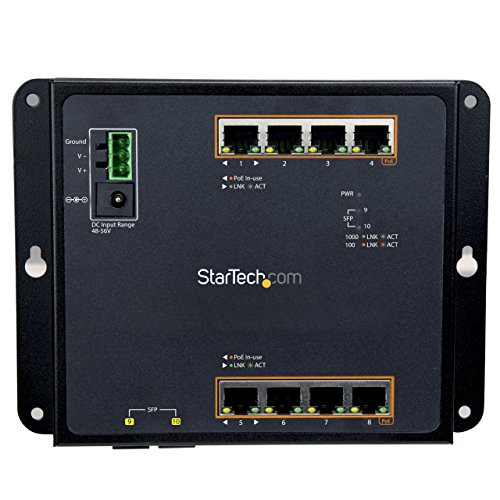 StarTech.com Industrial 8 Port Gigabit PoE+ Switch w/2 SFP MSA Slots - 30W - Layer/L2 Switch Hardened GbE Managed - Rugged High Power Gigabit Ethernet Network Switch IP-30/-40 C to 75 C, TAA
