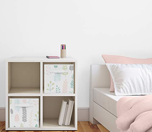 Sweet Jojo Designs Pink Tropical Leaf Foldable Fabric Storage Cube Bins Boxes Organizer Toys Kids Baby Childrens - Set of 2 - Blush Turquoise Grey Green Botanical Rainforest Jungle Sloth Collection