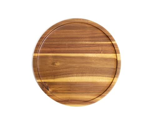 Lipper International 1255 Acacia Round Serving Tray with Groove for Snacks and Meals, 15"