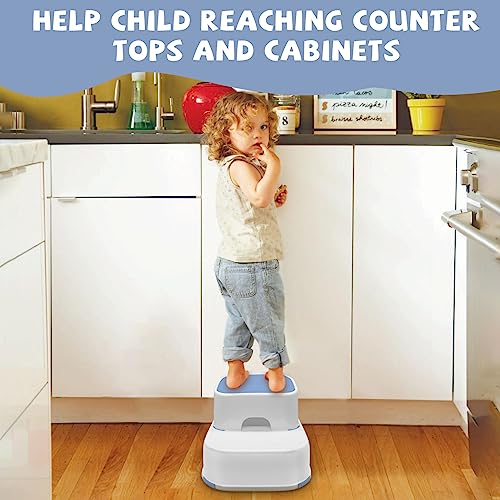 TinaJOJO 2 Step Stool for Kids, Toddler Step Stool for Toilet Potty Training, Double up Step Stool for Bathroom, Anti-Slip Sturdy Kitchen Helper Stool (Blue)