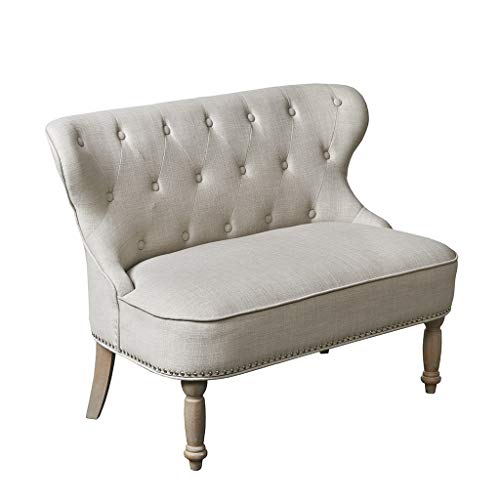 Madison Park Stanford Accent Loveseat - Solid Wood, All Foam Two Seat Settee - Tan Mid-Century Style Two Seat Sofa - 1 Piece Retro Accent Love Seat for Living Room, See Below