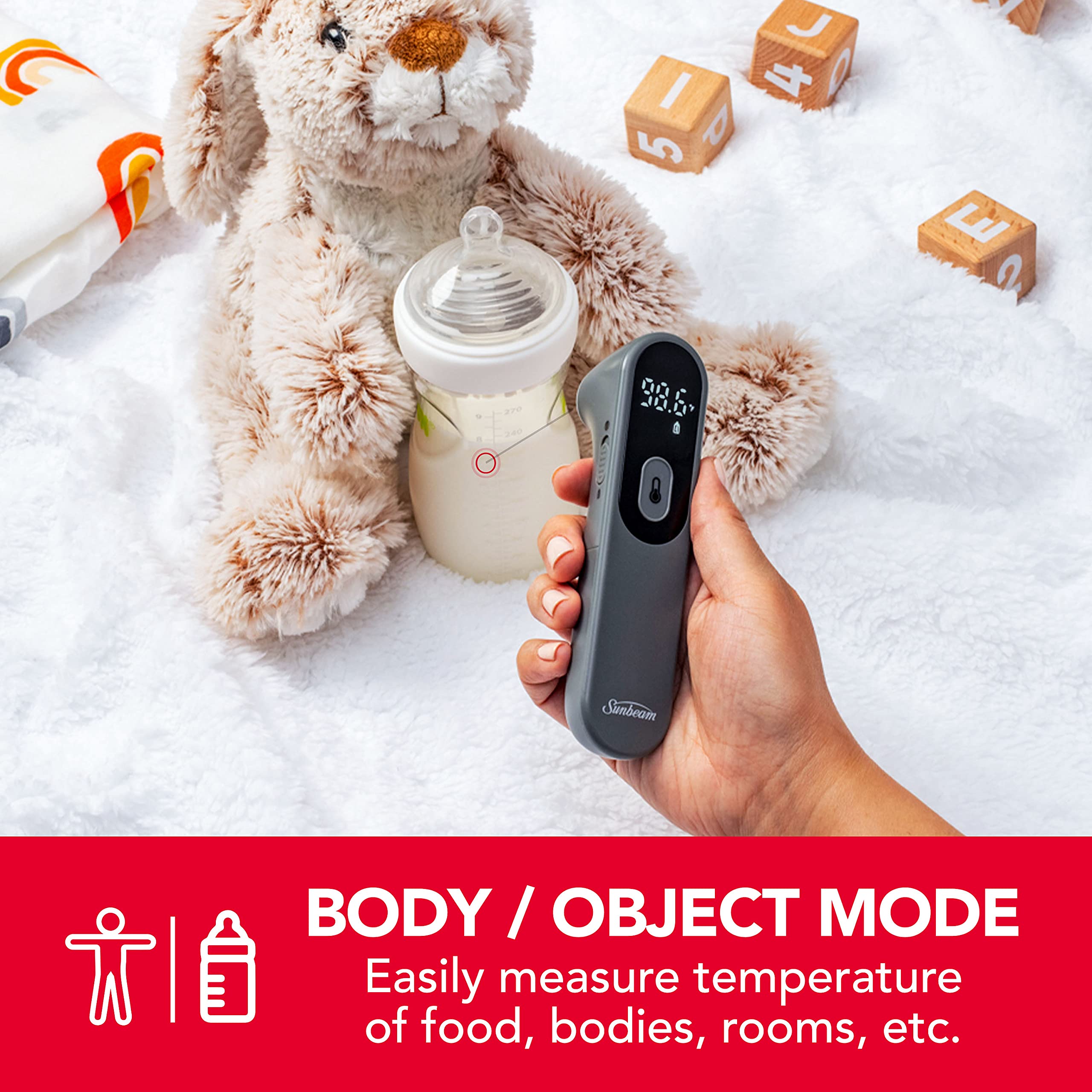 Sunbeam Touchless Body & Object Digital Infrared Thermometer for Adults and Kids, Instant Accurate Reading, Fever Indicator