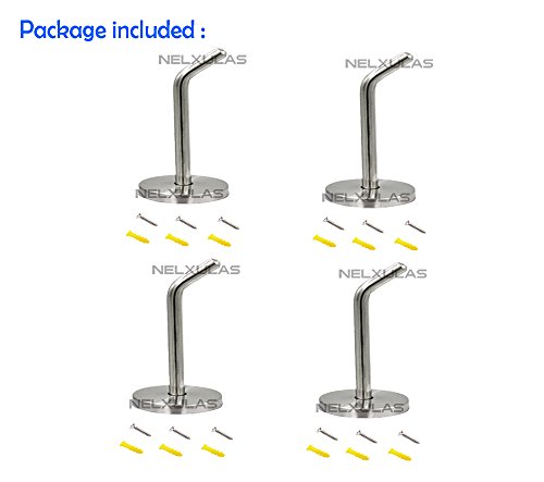 NELXULAS Brushed Stainless Steel Single Heavy Duty Long Nose Wall Mount Hook, Fit for Kitchen,Bedroom,Living Room, Bathroom,Closets,Set of 4 in Pack (4)