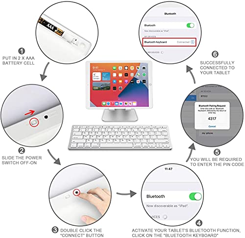 OMOTON Ultra-Slim Bluetooth Keyboard for iPad 10.2(9th/ 8th/ 7th Generation)/ 9.7, iPad Air 4th Generation, iPad Pro 11/12.9, iPad Mini, and More Bluetooth Enabled Devices, White