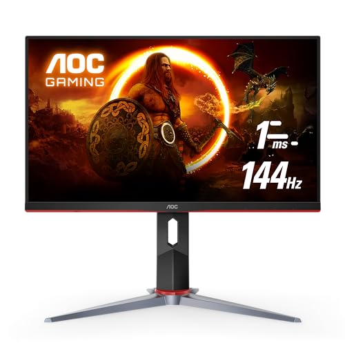 AOC 24G2 24" Frameless Gaming IPS Monitor, FHD 1080P, 1ms 144Hz, Freesync, HDMI/DP/VGA, Height Adjustable, 3-Year Zero Dead Pixel Guarantee,Black/Red