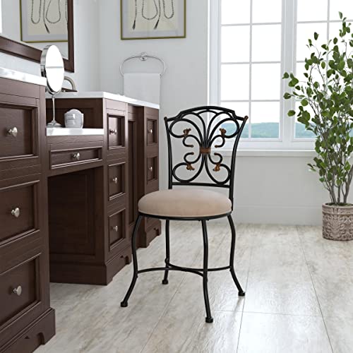Hillsdale Furniture Sparta Vanity Stool, black with gold highlighted accents