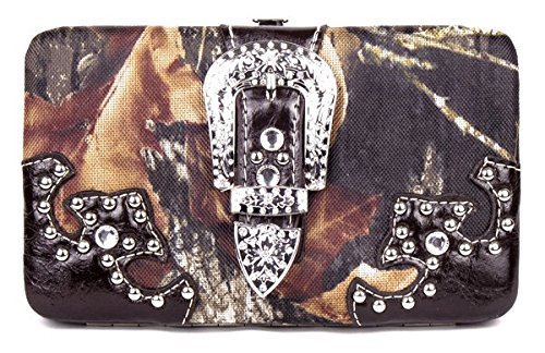 GoCowGirl Large Western Concealed Carry Weapon Purse Camouflage Camo Belt Buckle Handbag Matching Wallet (Brown)