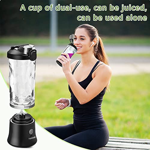 Portable Blender, Personal Size Blender for Smoothies and Shakes with USB Rechargeable, Strong Stainless-Steel Blades and Powerfulr Motor, 22 Oz Mini Blender Cup for Home, Kitchen, Travel (Black)