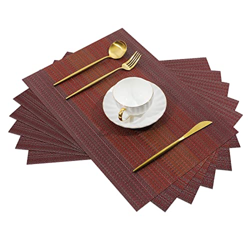 Pauwer Placemats Set of 6 Woven Placemats for Dining Table Indoor Outdoor Table Mats Heat Resistant Washable Vinyl Placemats for Kids, Red