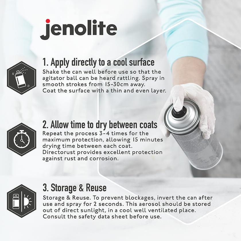 JENOLITE Directorust Satin Spray Paint | BLACK | 400ml (13.52fl oz) | Semi-Gloss Spray Paint | Wood, Metal, Plastic, Ceramic & Rusted Surfaces | Interior & Exterior Use | RAL 9005