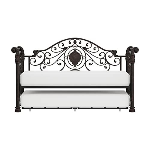 Hillsdale Mercer Metal Sleigh Daybed with Suspension Deck and Trundle in Brown