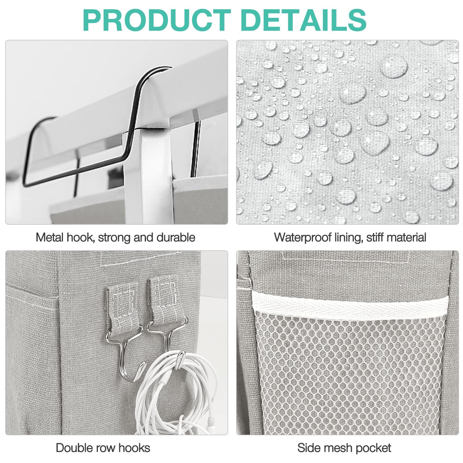Ndeno Bedside Caddy Storage Bag Hanging Pocket Organizer for Bunk and Hospital Beds Crib,Dorm Rooms Bed Rails for Remotes Mobile Phone Keys, Glasses, Books (Dark Grey)