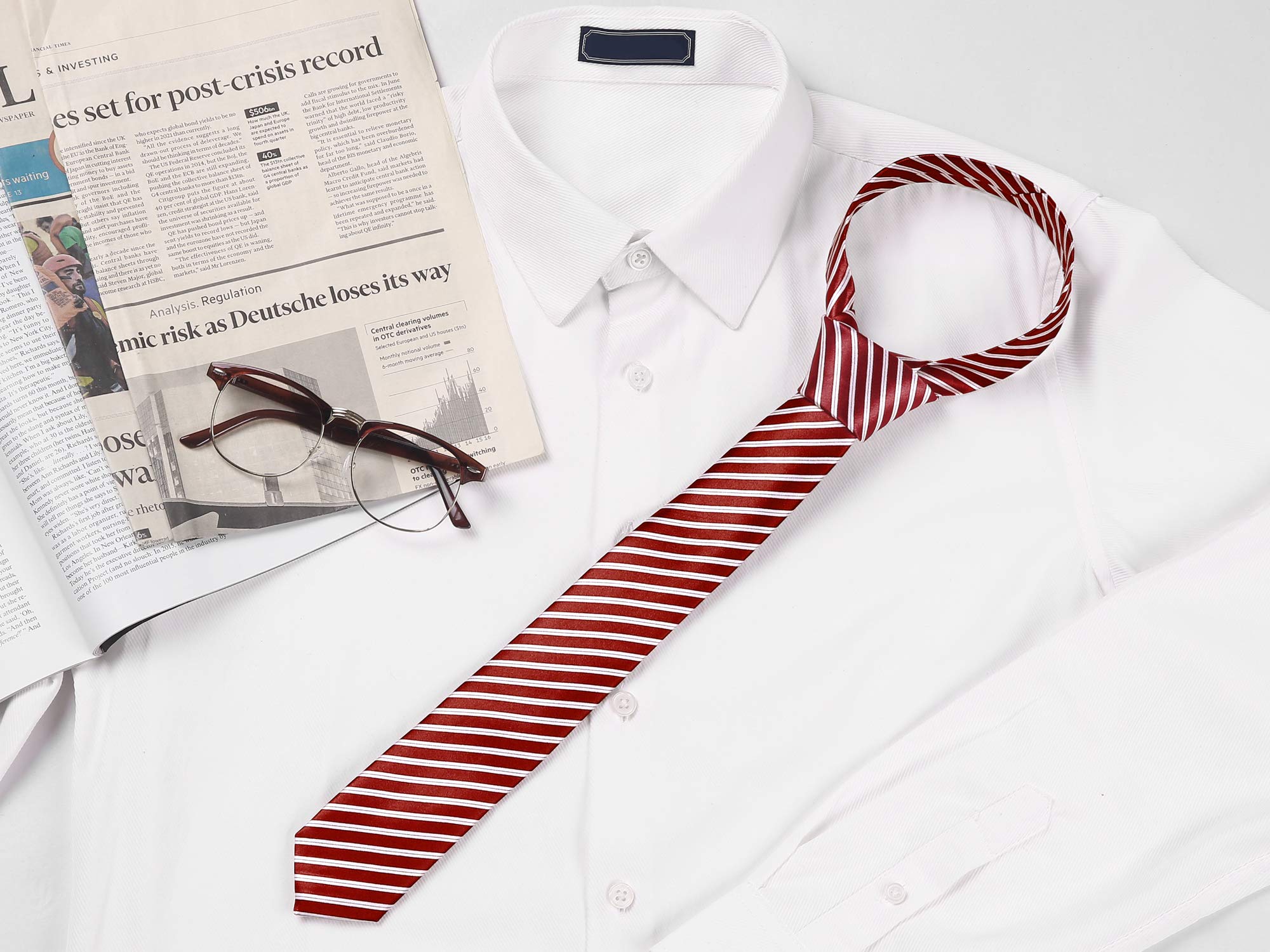 Allegra K Men's Stripe Classic Self-Tied Necktie Skinny Tie Slim Ties for Business Casual One Size Red