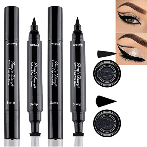 BINGBRUSH Double-Sided Liquid Stamp Eyeliner Pen, Wing Black Stamp, Waterproof, 4Pcs Set