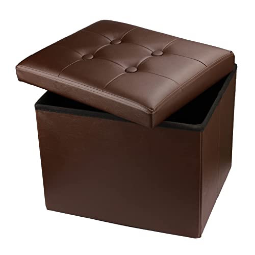 Hamgtrion Ottoman Storage Ottoman Folding Ottomans Footrest Storage Ottoman Small Footstool Rectangle Bench Cube for Room Living Room Bedroom Brown L17W13H13inches