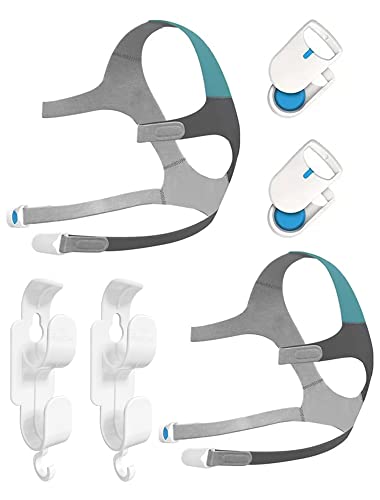 Headgear Replacement 2Packs Compatible with AirFit/AirTouch F20 Full-face Mask, 2Packs Elasticity Premium Nylon Soft Headgears+2Pairs Features Magnetic Clips+2Pieces Hose Hanger