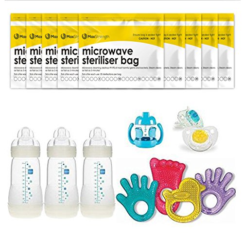 Premium Microwave Sterilizer Bags (20pcs) by Max Strength, Large & Durable Steam Bags for Baby Bottles, Soothers, Teethers & Training Cups, 20 Uses Per Bag & Marking System
