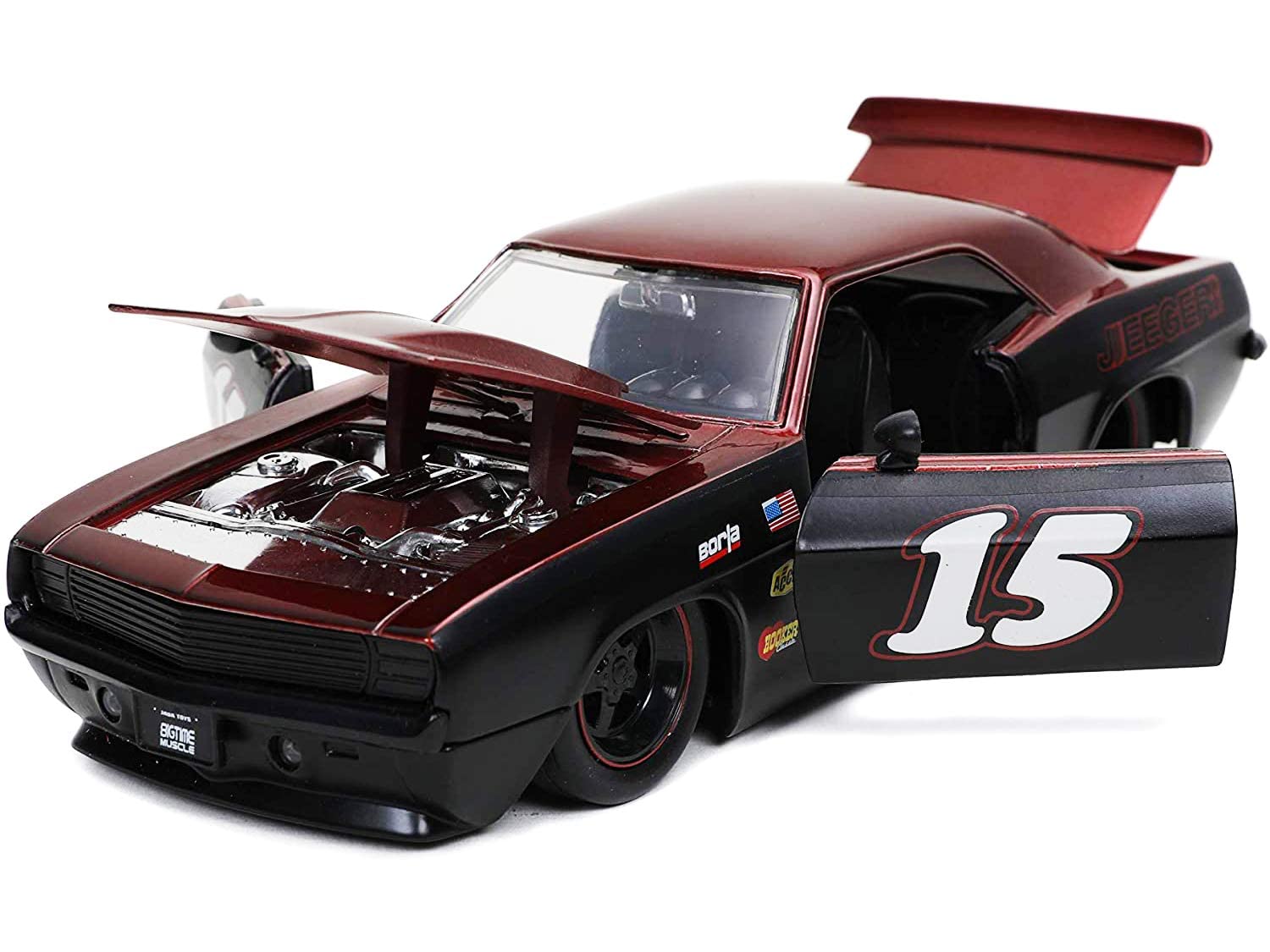 Jada Toys Bigtime Muscle 1:24 1969 Chevy Camaro Die-cast Car Black/Red, Toys for Kids and Adults