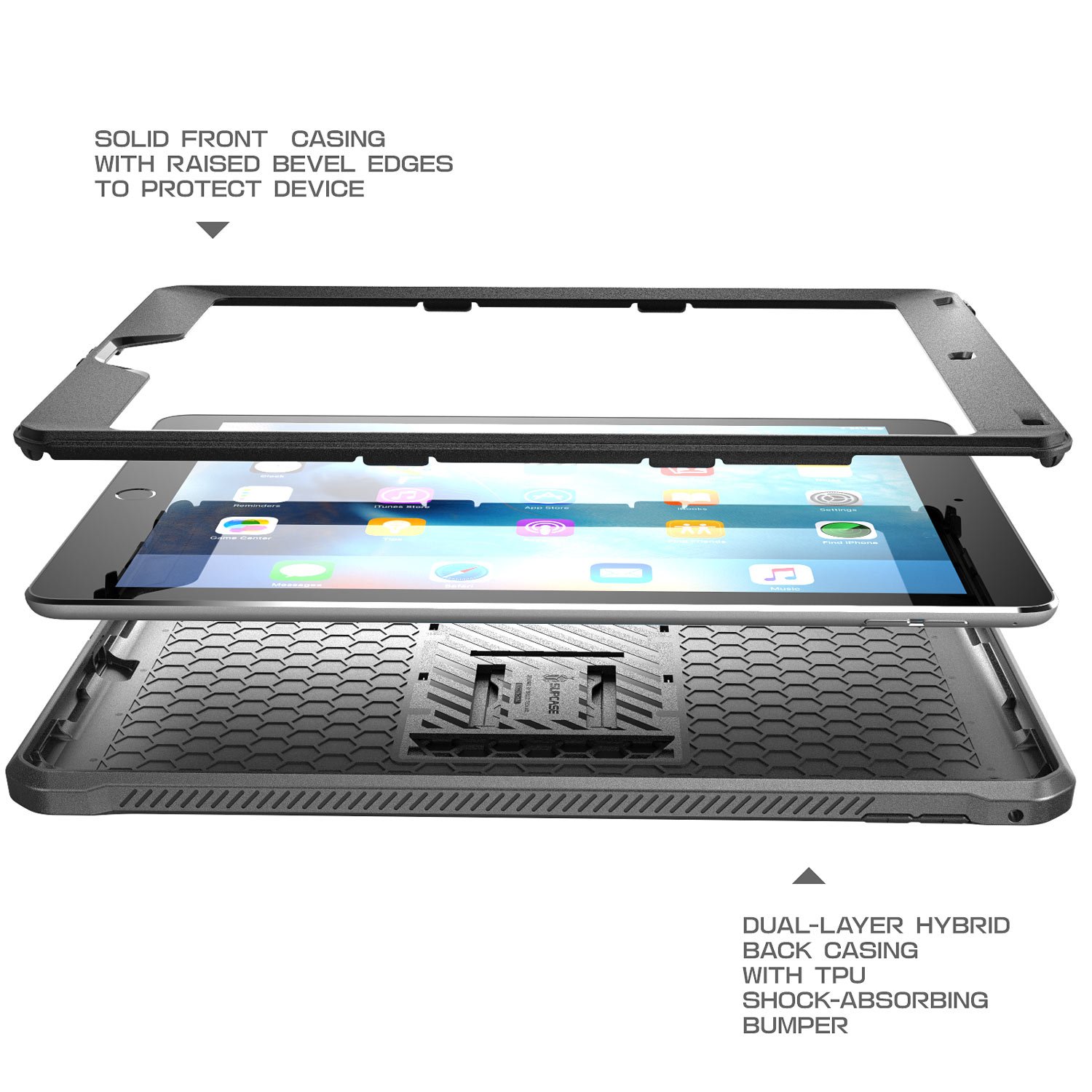 SUPCASE [Unicorn Beetle Pro Series] Case Designed for iPad Pro 9.7 inch, with Built-In Screen Protector [Heavy Duty] Full-body Rugged Protective Dual Layer Case for iPad Pro 9.7 2016 (Black/Black)