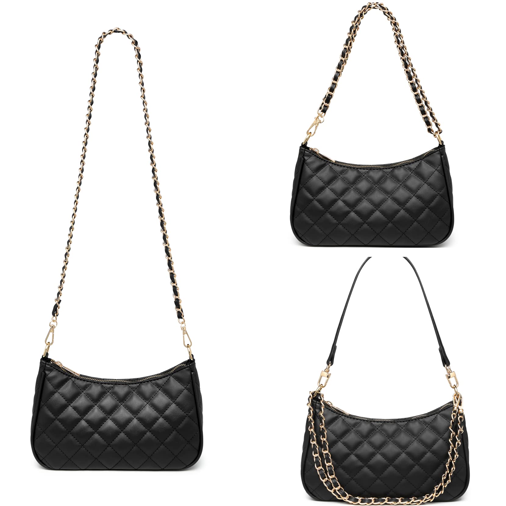 Barabum Retro Classic Clutch Shoulder Tote HandBag with Zipper Closure for Women (8-Quilted Black)