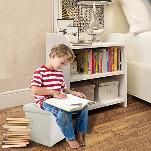 NISUNS OT01 Leather Folding Storage Ottoman Cube Footrest Seat, 12 X 12 X 12 Inches (White)