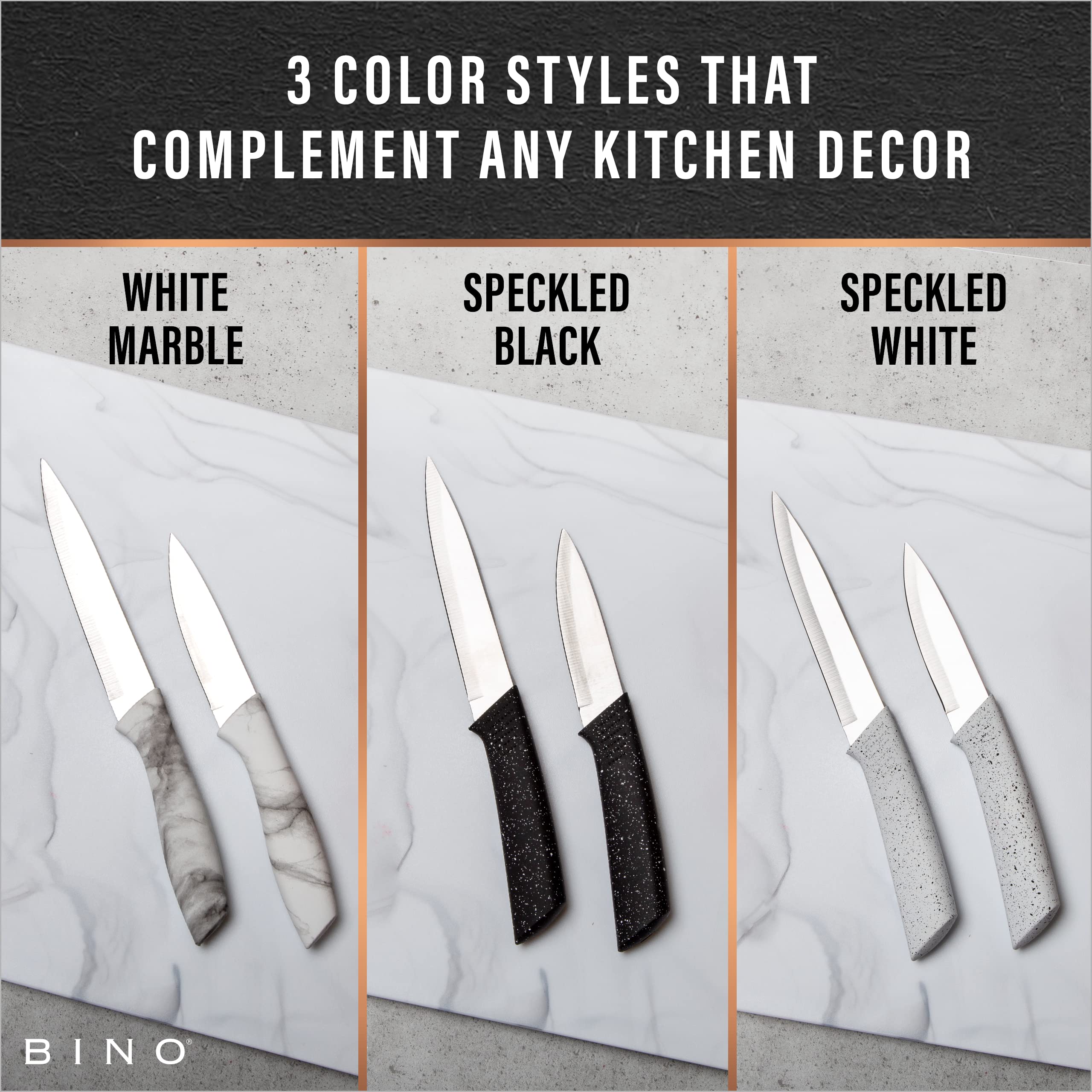 BINO 2-Piece Stainless Steel Paring Knife & Utility Knife with Blade Guards Set - Speckled Black | Sharp Knife Set with Good Grip | Cooking Knives | Peeling & Cutting Fruits & Vegetables | Meal Prep