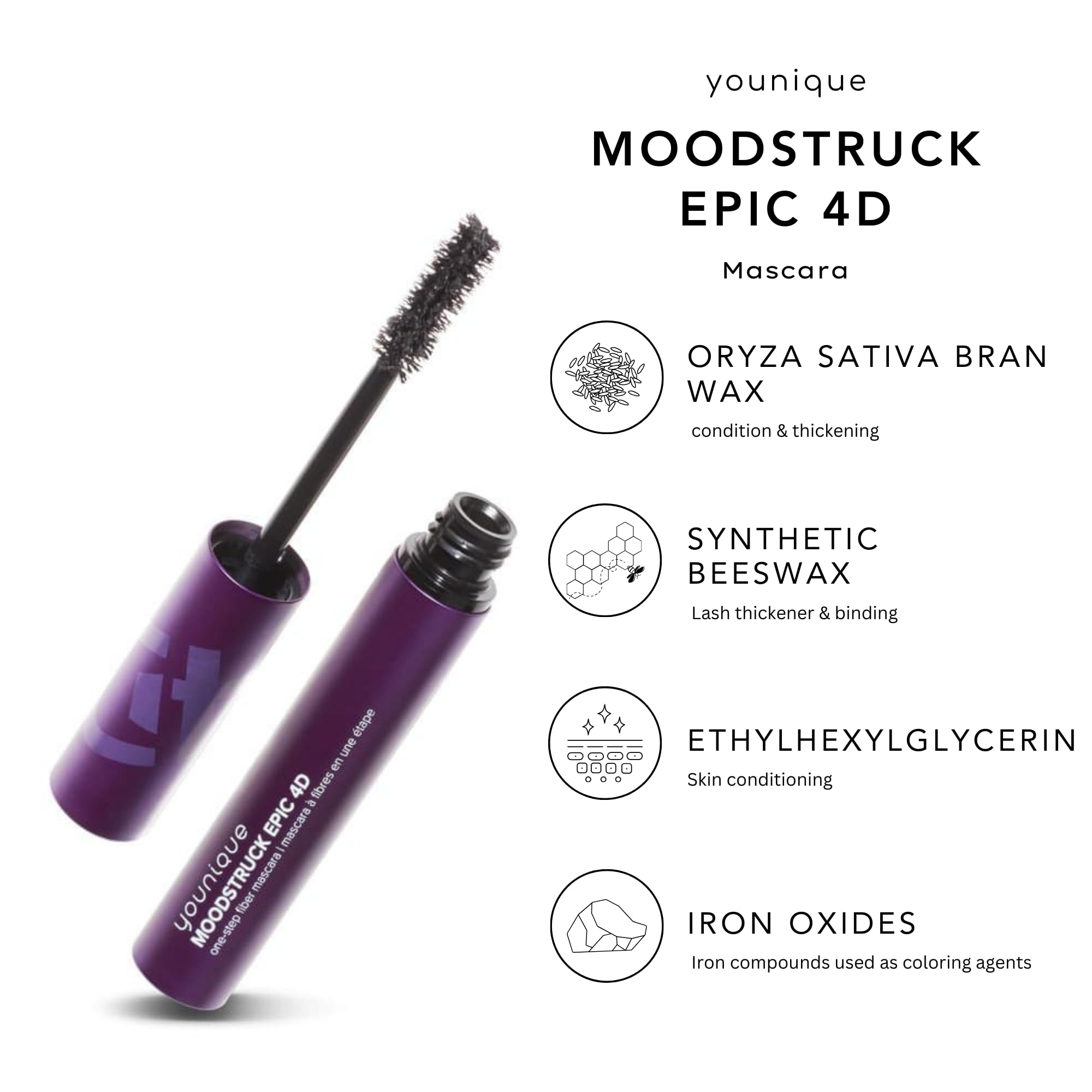 Younique MOODSTRUCK EPIC 4D Fiber Lash Mascara | 7 ml | Long Lasting Mascara Black Volume and Length, Lengthening, Thickening, Fuller Lashes Amplify Smudge-Proof Eyelash Mascara, Makeup