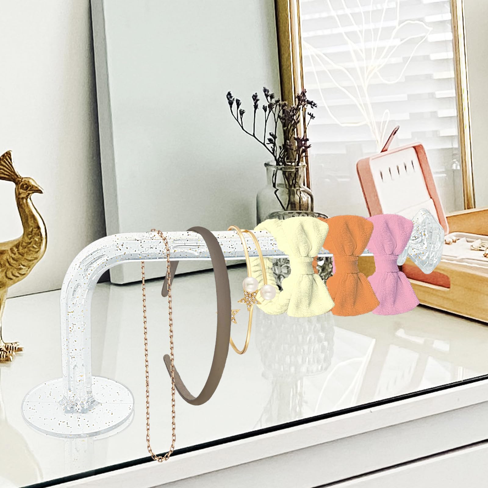 Yolev 4Pcs Scrunchie Holder Adhesive Scrunchie Clear Hair Tie Stand Scrunchie Organizer, Girls Hair AccessoriesStorage for Headband Tie Holder Storage