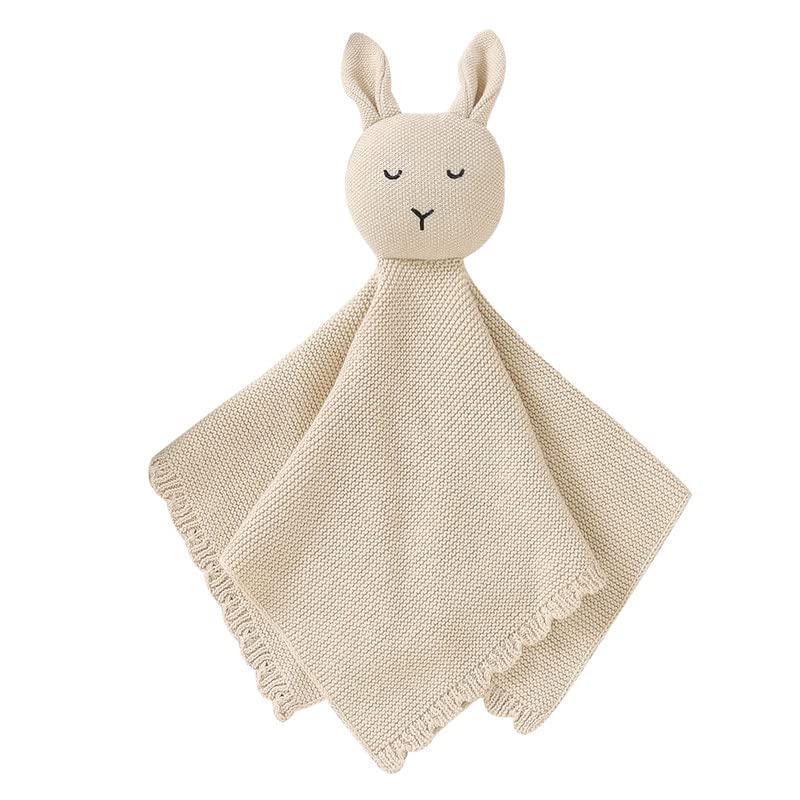 LAWKUL Baby Lovey Knit Cotton Babe Security Blanket Bunny Comforter Blankie Adorable Soft Newborns Lovies for Boy Girl Beige