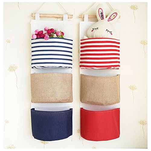 OPOO Fabric Wall Door Closet Hanging Storage Bag Small Cotton Hanging Pocket Door Hanging Organizer 3 Pockets