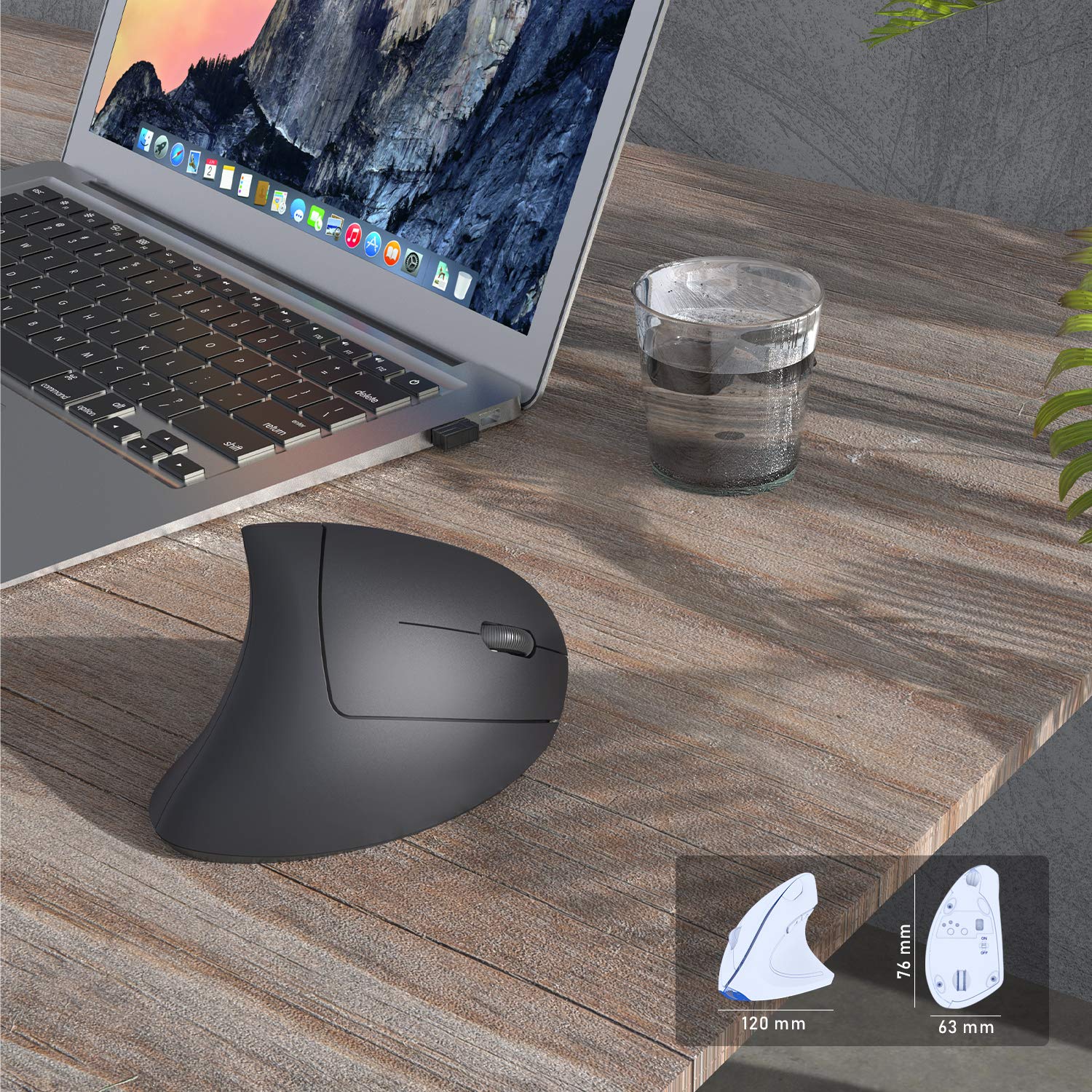 Bluetooth Ergonomic Mouse, 2.4G Wireless + Bluetooth Dual-mode Vertical Mice for 3 Devices, 6 Buttons, Silent Rechargeable Wireless Mouse for PC / Laptop / Desktop with Windows, Mac, Linux (Black)