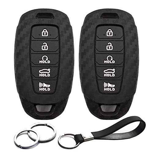 INFIPAR 2pcs Compatible with Hyundai Palisade Elantra Smart 5 Buttons Silicone FOB Key Case Cover Protector Keyless Entry Carbon Fiber Looks Remote Holder
