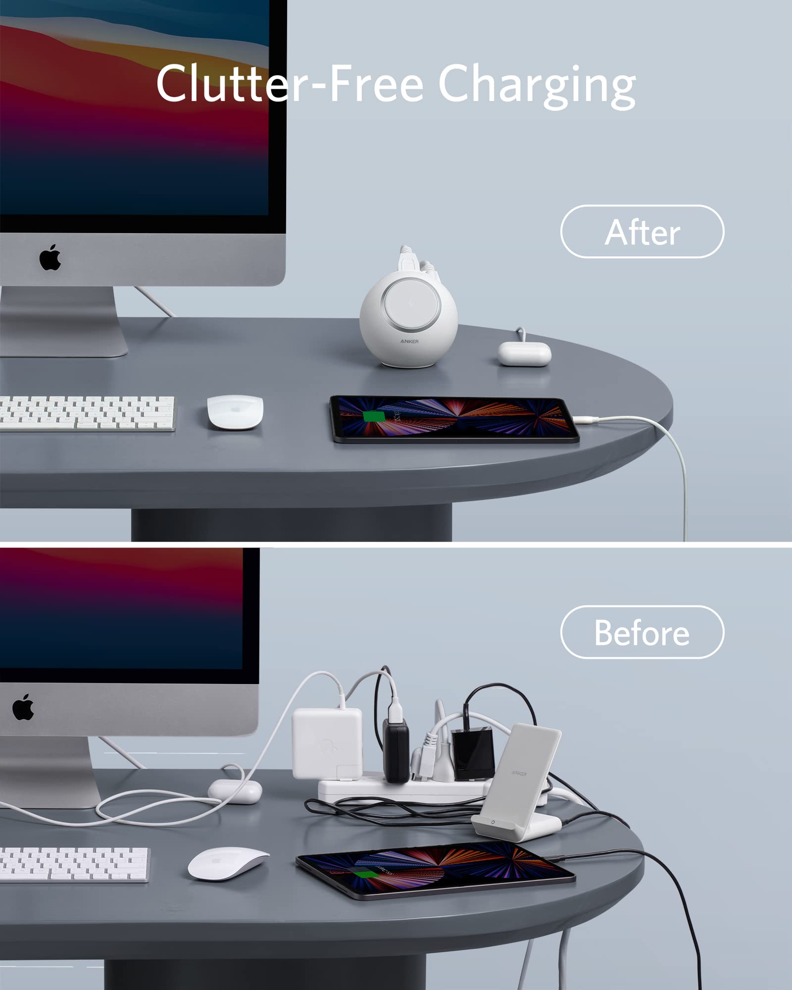 Anker 637 Magnetic Charging Station (MagGo) - Versatile 8-in-1 Power Strip, Desktop Accessory with 3 AC, 2 USB A, 2 USB C, Max 65W for Fast Charging, Compact Size for Easy Portability